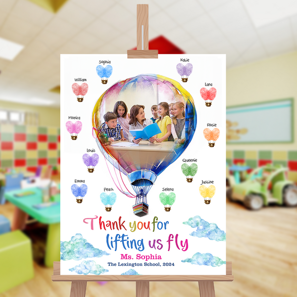 Personalized Fingerprint Art Hot Air Balloon Teacher Appreciation Welc ...